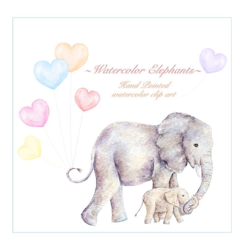 Digital Watercolor Elephant Clip Art, Hand Painted Safari Animal, Mom ...