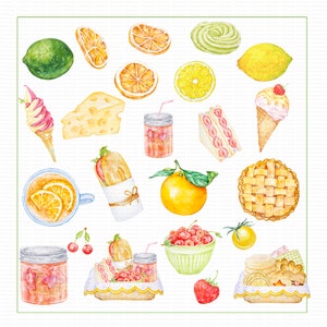 Food and Drink Clipart, Watercolor Fruits Clip Art, Fast Food Printable ...