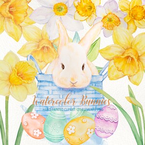 Watercolor Spring Bunny Clipart, Easter Rabbit Clip Art, Easter Eggs ...