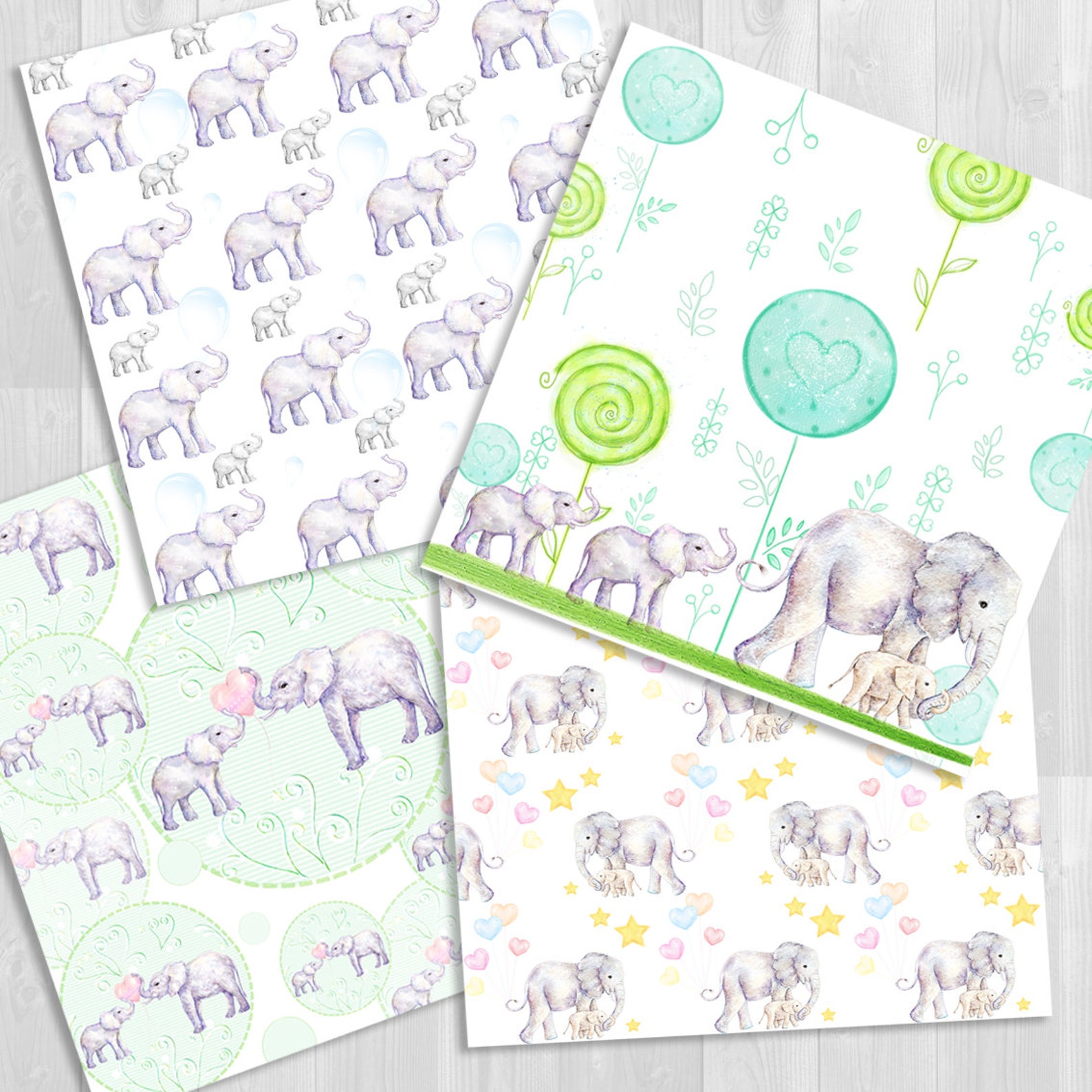 Elephant Digital Paper Pink and Blue Digital Paper Pack Baby | Etsy