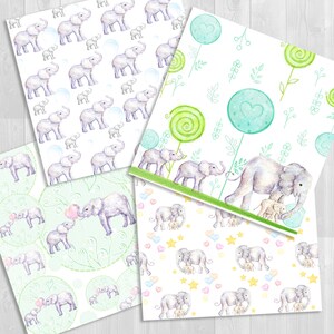 Elephant Digital Paper, Pink and Blue Digital Paper Pack, Baby Elephant ...