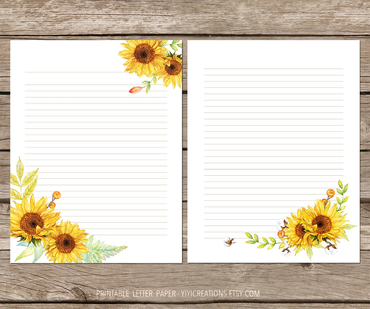 Sunflower Printable Letter Paper Floral Journal Page Flower | Etsy