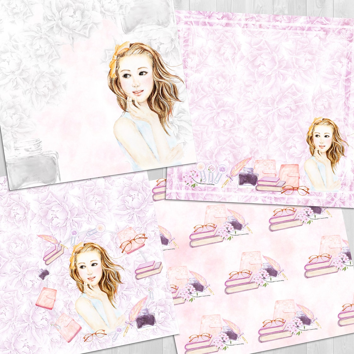 Girl Digital Paper Planer Girl Paper Pack Floral Digital | Etsy