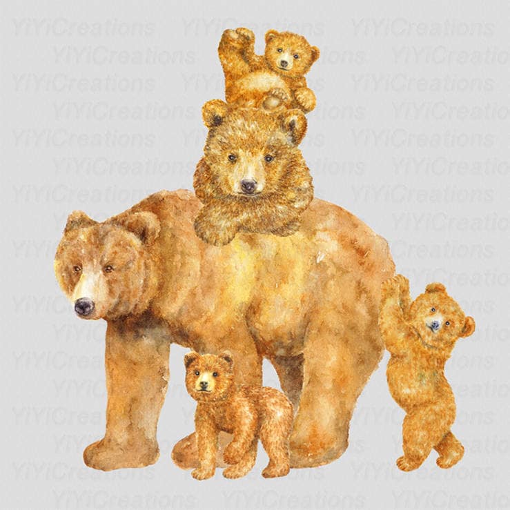 Watercolor Forest Brown Bear Clipart Woodland Animal Love - Etsy