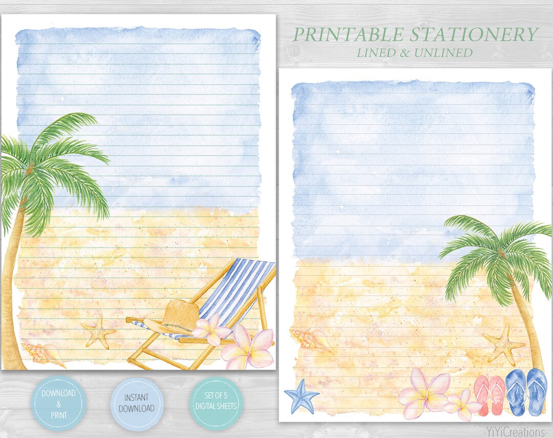 Printable Tropical Palm Tree Letter Paper, Beach Theme Writing ...
