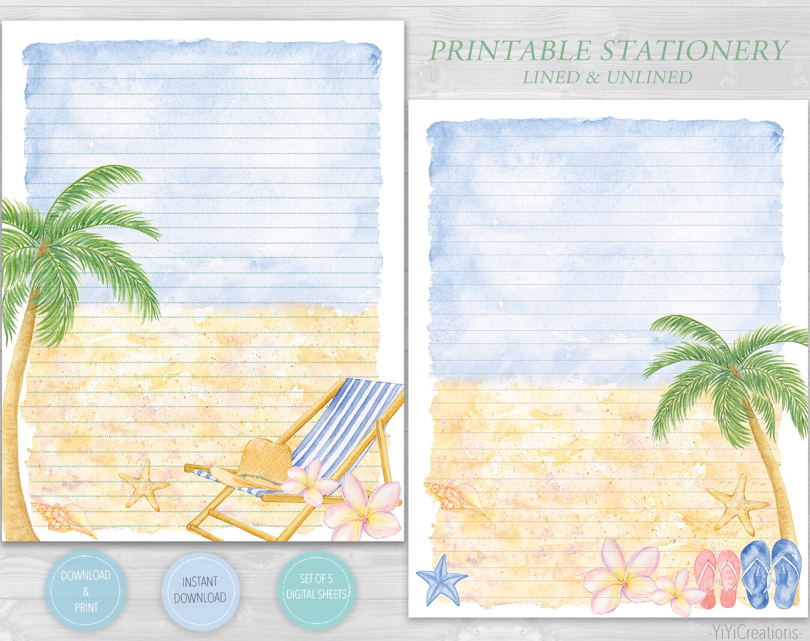 Printable Tropical Palm Tree Letter Paper, Beach Theme Writing ...