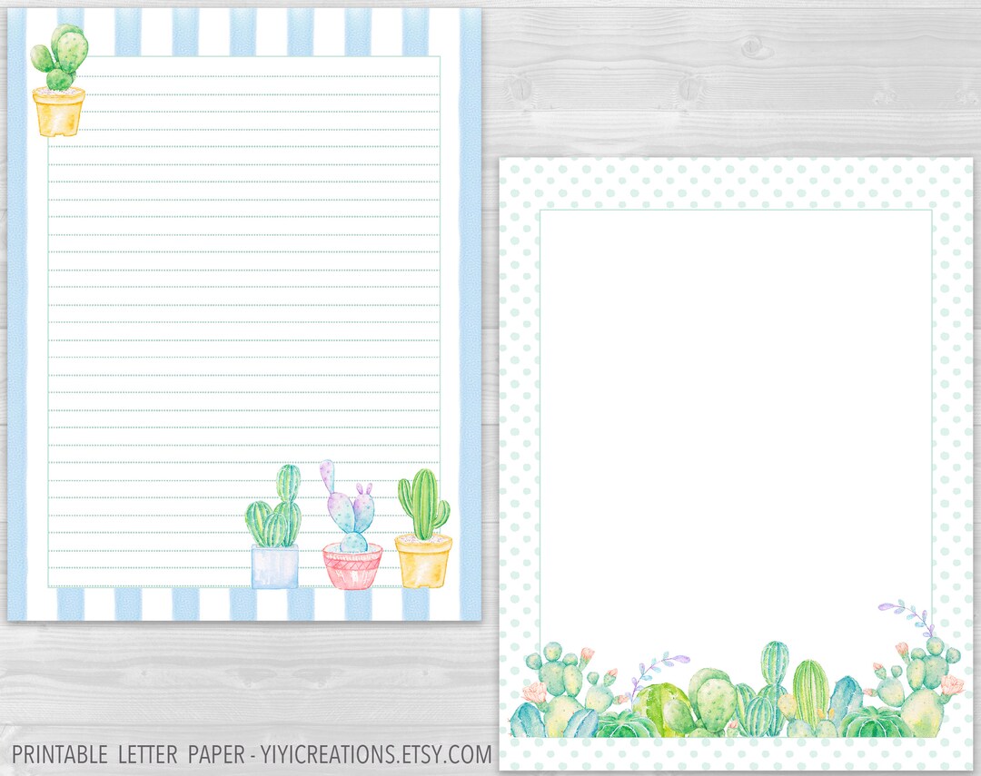 Watercolor Cactus Printable Letter Paper, Cacti Journal, Instant ...