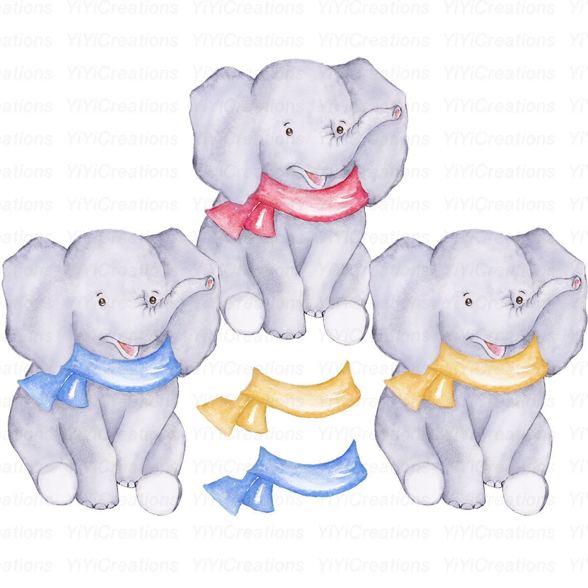 Watercolor Elephant Clipart, Digital Lovely Baby Animal Clip Art ...