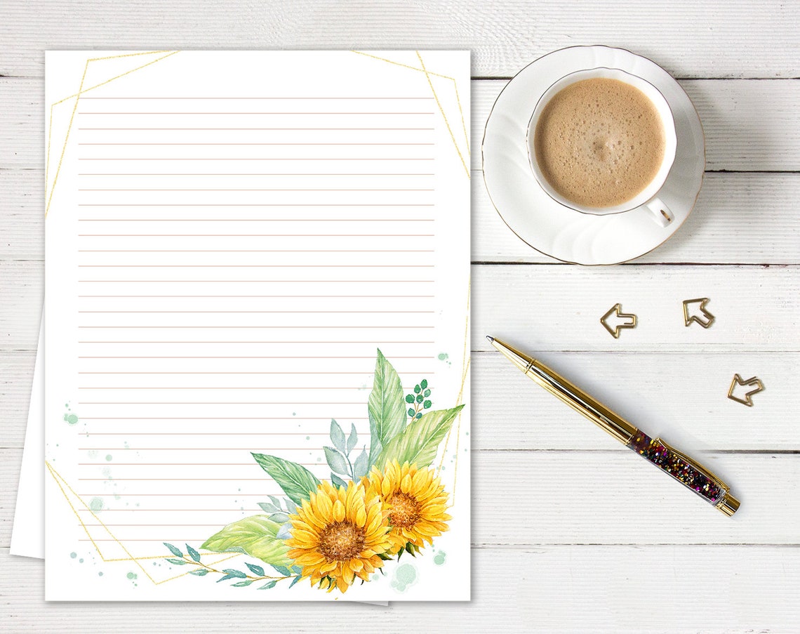 Sunflower Printable Letter Writing Stationery Floral Journal - Etsy