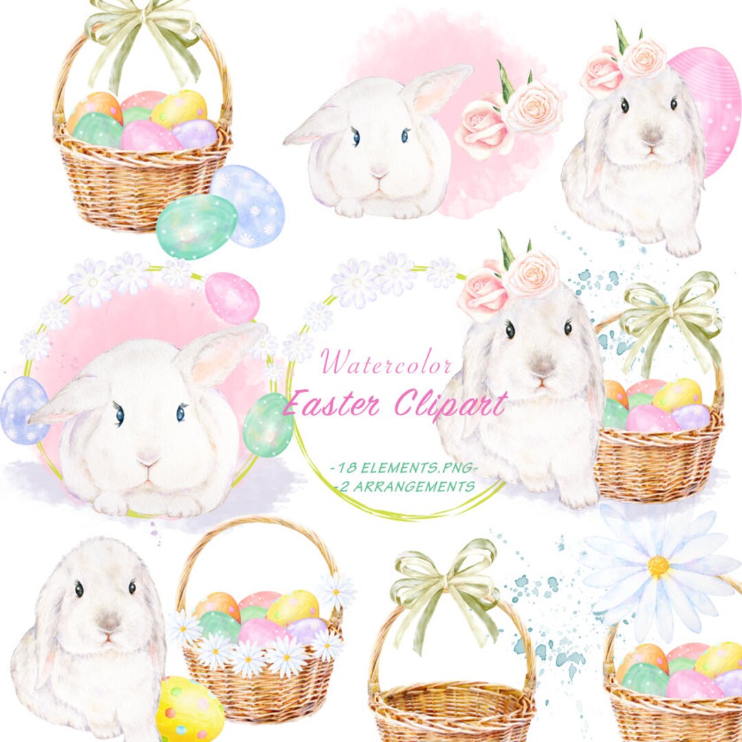 Watercolor Easter Rabbit Clipart, Hand Drawn Bunny Illustration, Pastel ...