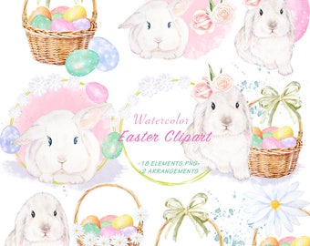 Watercolor Spring Bunny Clipart Easter Rabbit Clip Art | Etsy