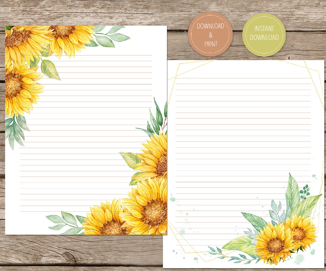 Sunflower Printable Letter Writing Stationery, Floral Journal Page ...
