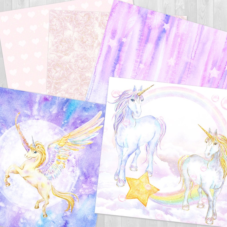 Magical Watercolor Unicorn Digital Paper, Watercolor Background Image ...