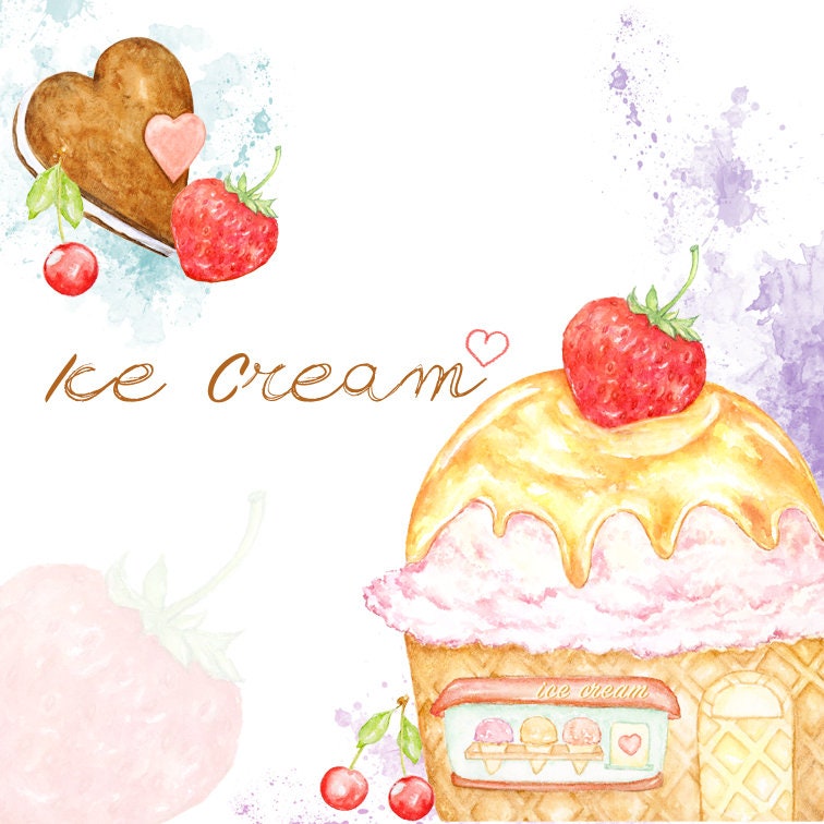 Watercolor Ice Cream Clipart Summer Treats Illustrations - Etsy UK