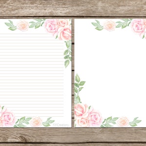 Rose Set of 6 Printable Stationery, Digital Letter Paper Download, Pink ...