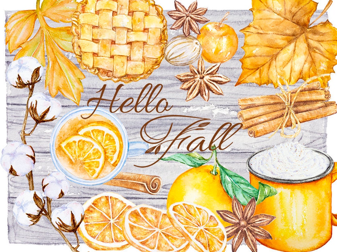 Rustic Fall Watercolor Clipart, Autumn Food Illustrations, Vintage ...