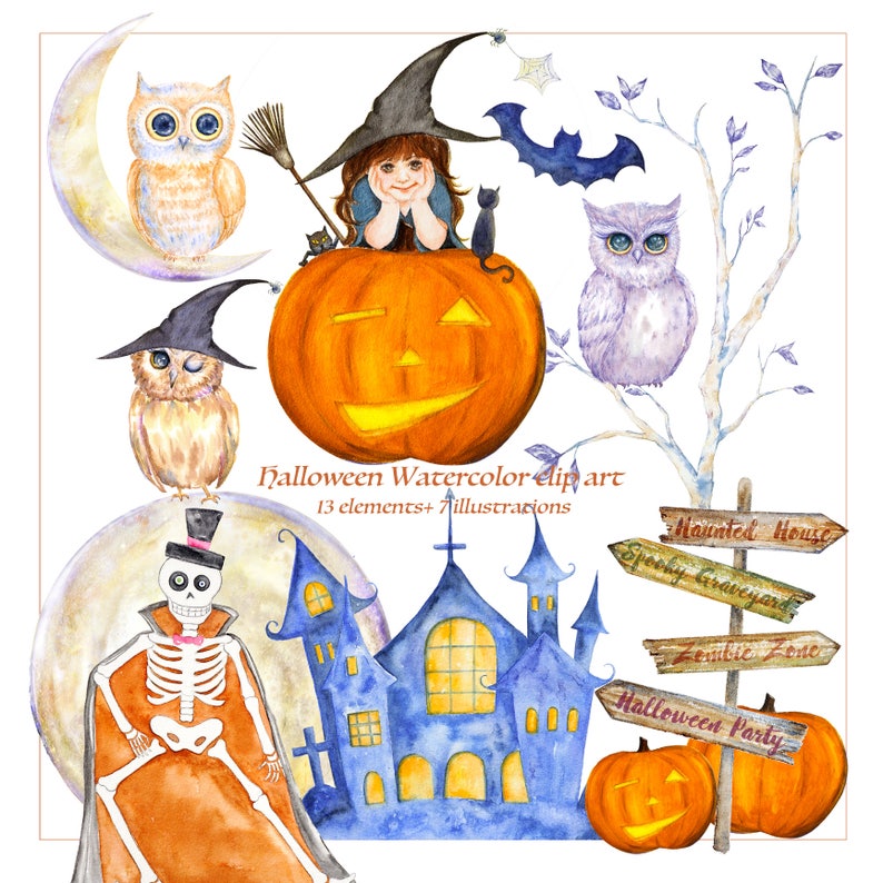 Happy Halloween Clipart Cute Witch Spooky Costume Party - Etsy