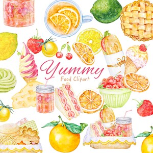 Food and Drink Clipart, Watercolor Fruits Clip Art, Fast Food Printable ...