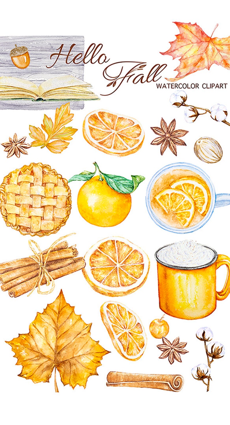 Rustic Fall Watercolor Clipart Autumn Food Illustrations - Etsy