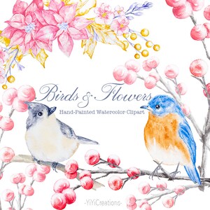 Spring Wreath-birds & Floral Clipart, Watercolor Poinsettia Clip Art ...