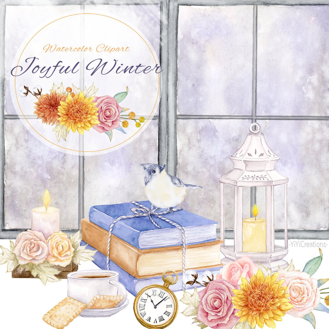 Winter Season Watercolor Book Clipart, Morden Book With Flower Graphic ...