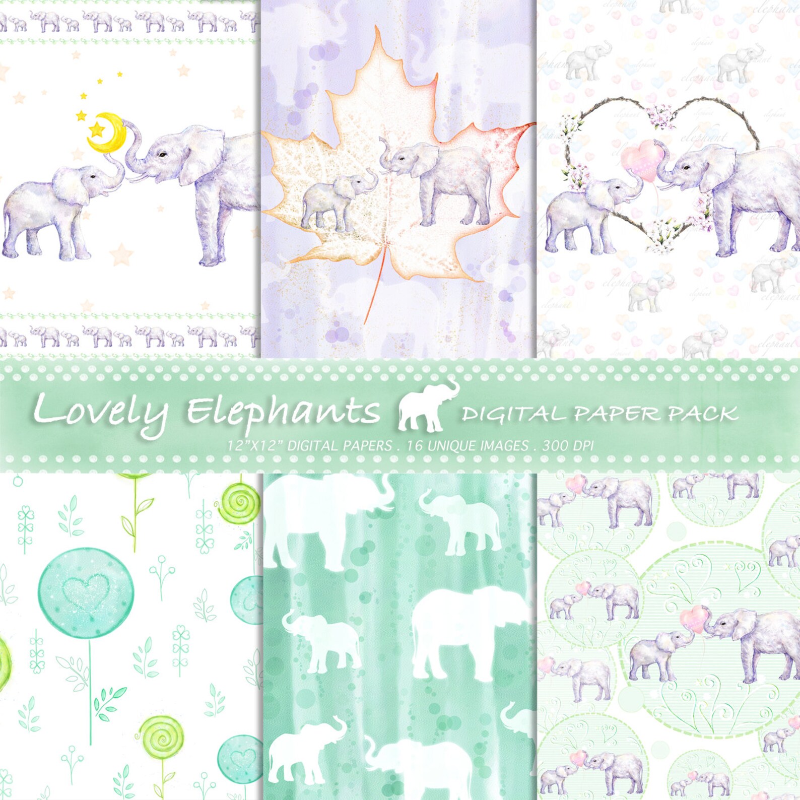 Elephant Digital Paper Pink and Blue Digital Paper Pack Baby | Etsy