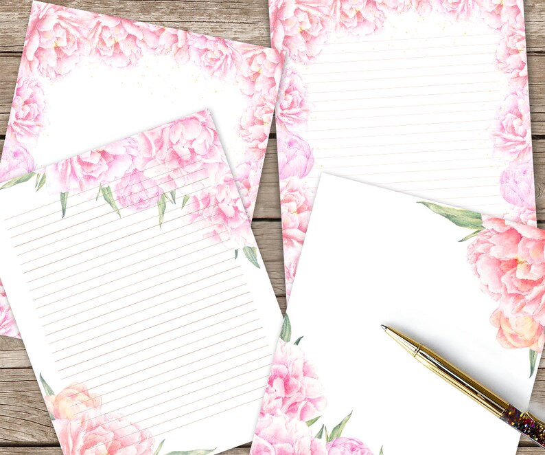 Pink Peony Printable Letter Paper Floral Journal Page Flower - Etsy