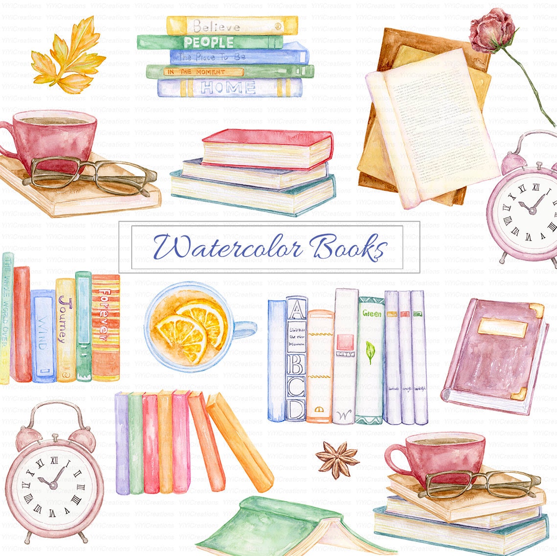 Watercolor Book Clipart Vintage Illustrations Old Style - Etsy