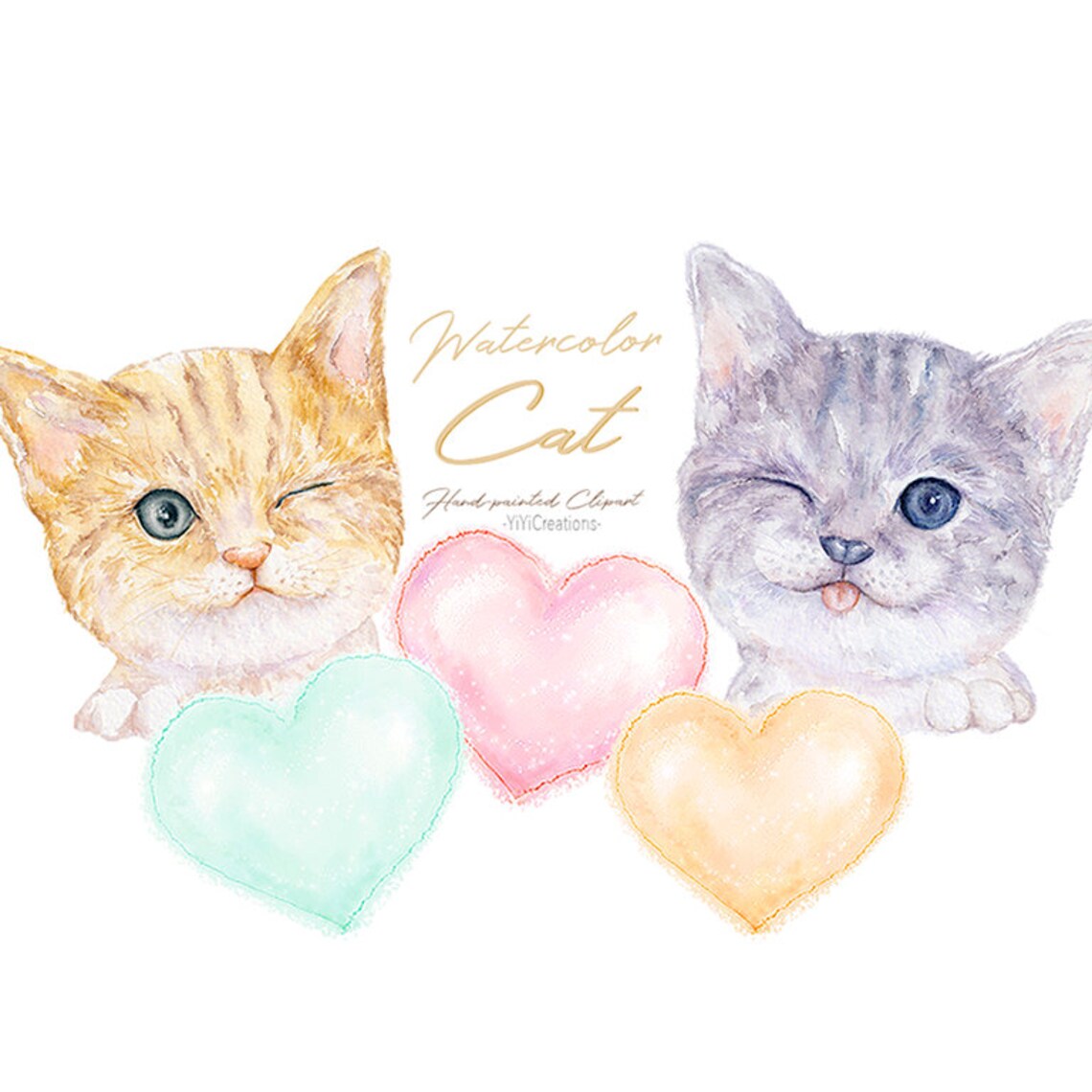 Watercolor Cute Cats Clipart Digital Kitten Image Printable - Etsy