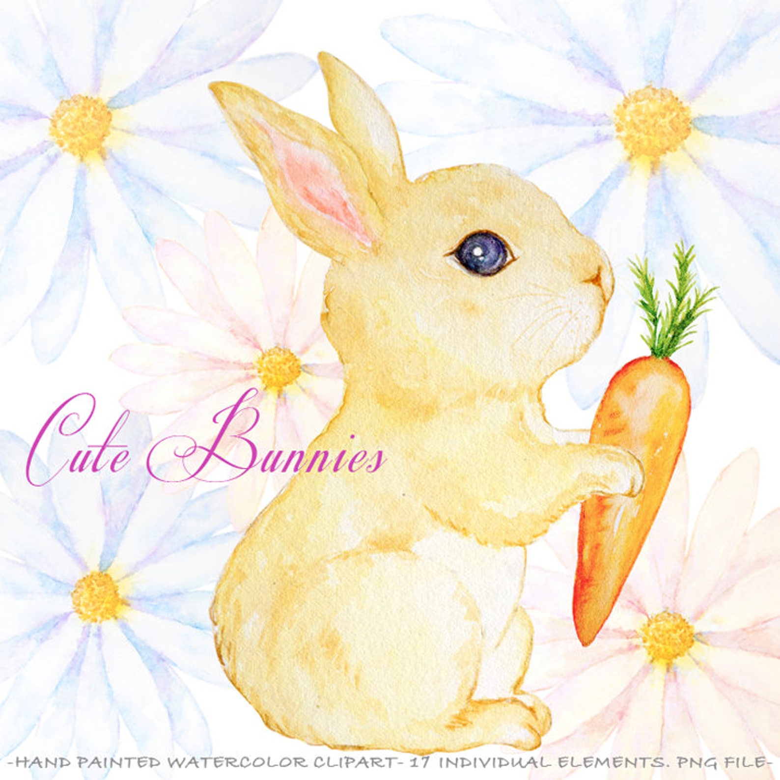 Watercolor Rabbit Clipart Hand Drawn Bunny Illustration Baby - Etsy