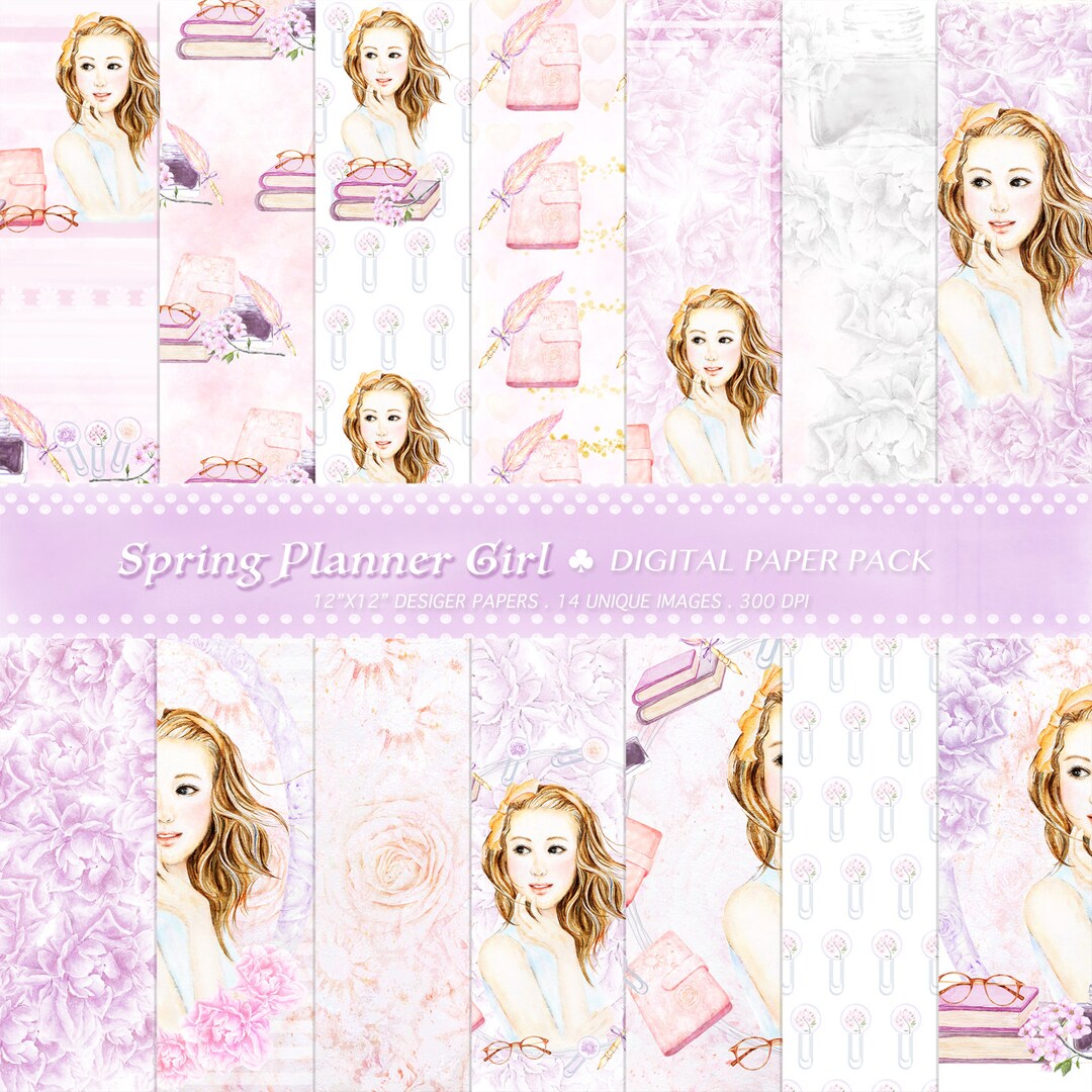 Girl Digital Paper, Planer Girl Paper Pack, Floral Digital Paper Pack ...