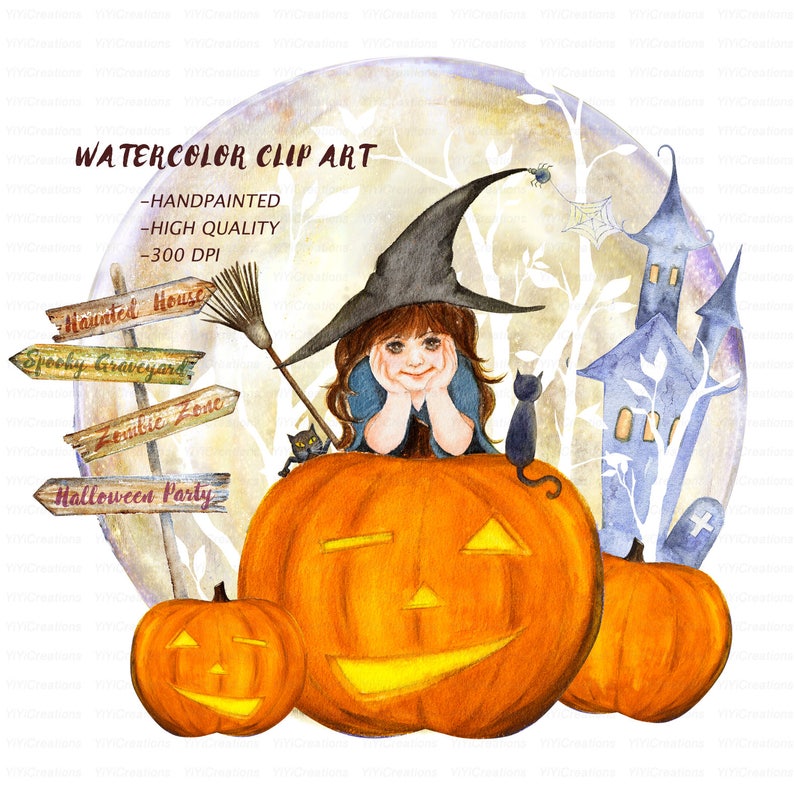 Happy Halloween Clipart Cute Witch Spooky Costume Party - Etsy