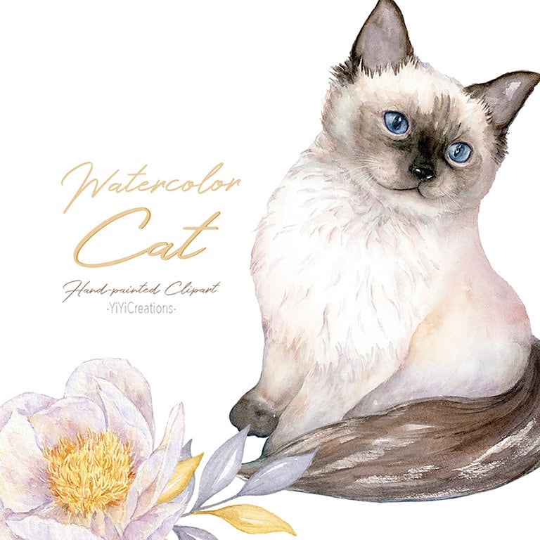 Watercolor Cute Cats Clipart Digital Kitten Image Printable - Etsy