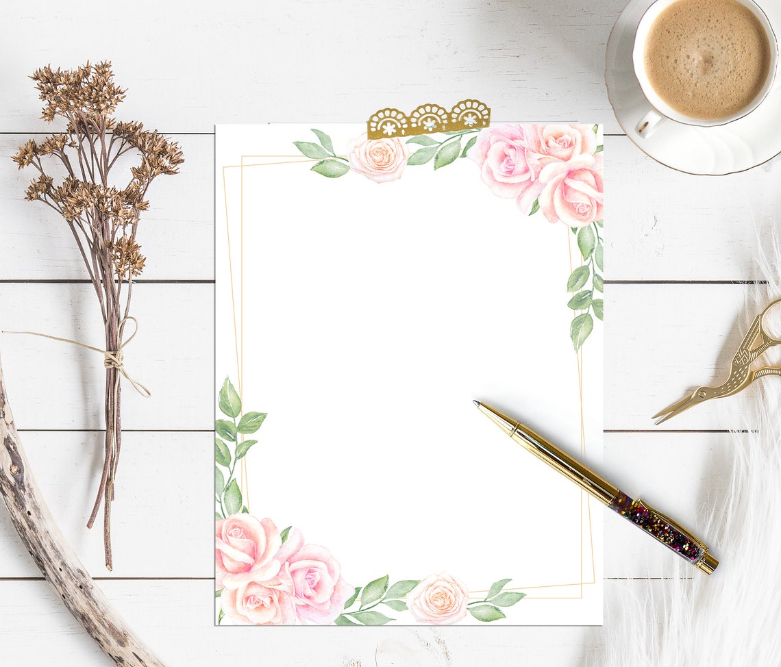 Rose Set of 6 Printable Stationery Digital Letter Paper - Etsy
