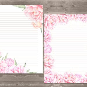 Pink Peony Printable Letter Paper, Floral Journal Page, Flower Instant ...