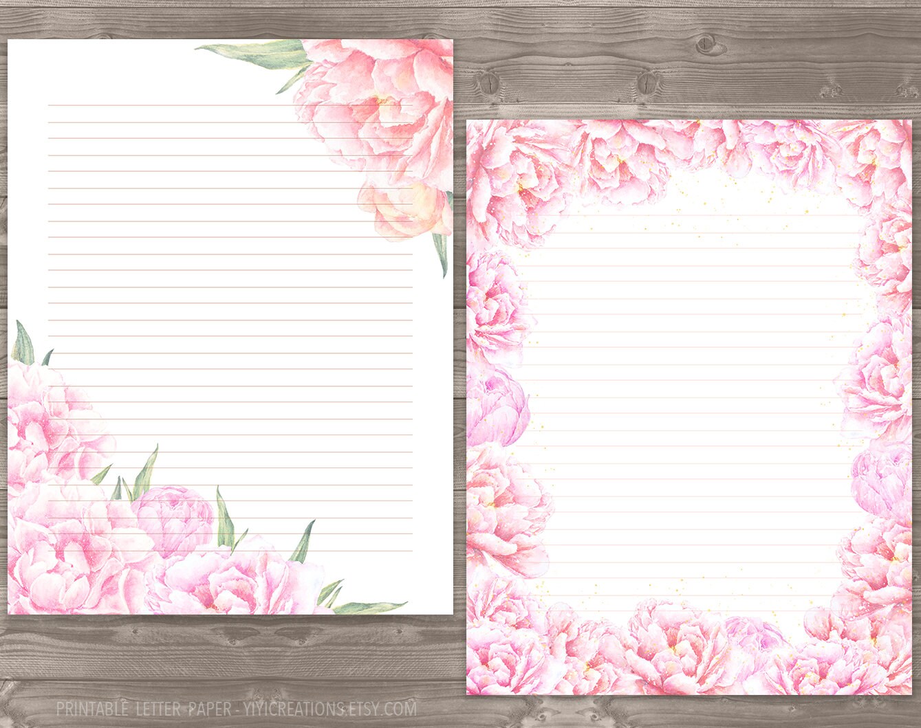 Pink Peony Printable Letter Paper Floral Journal Page Flower - Etsy