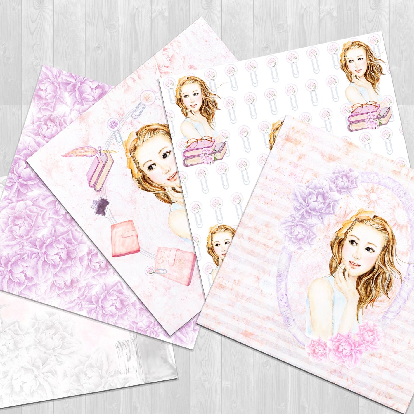 Girl Digital Paper Planer Girl Paper Pack Floral Digital - Etsy