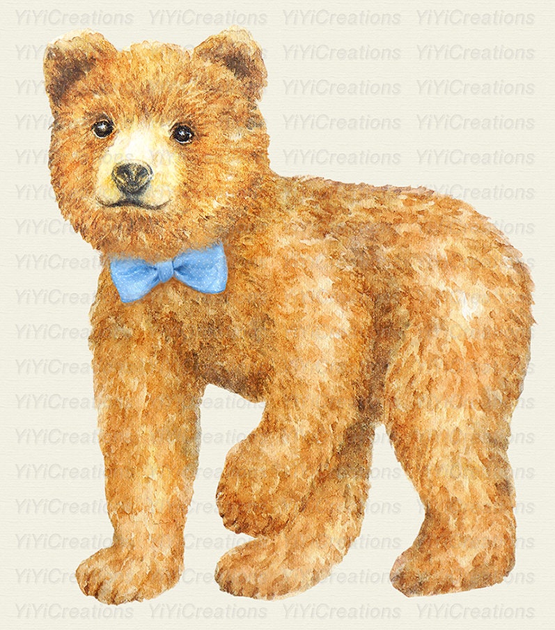 Watercolor Forest Brown Bear Clipart Woodland Animal Love - Etsy