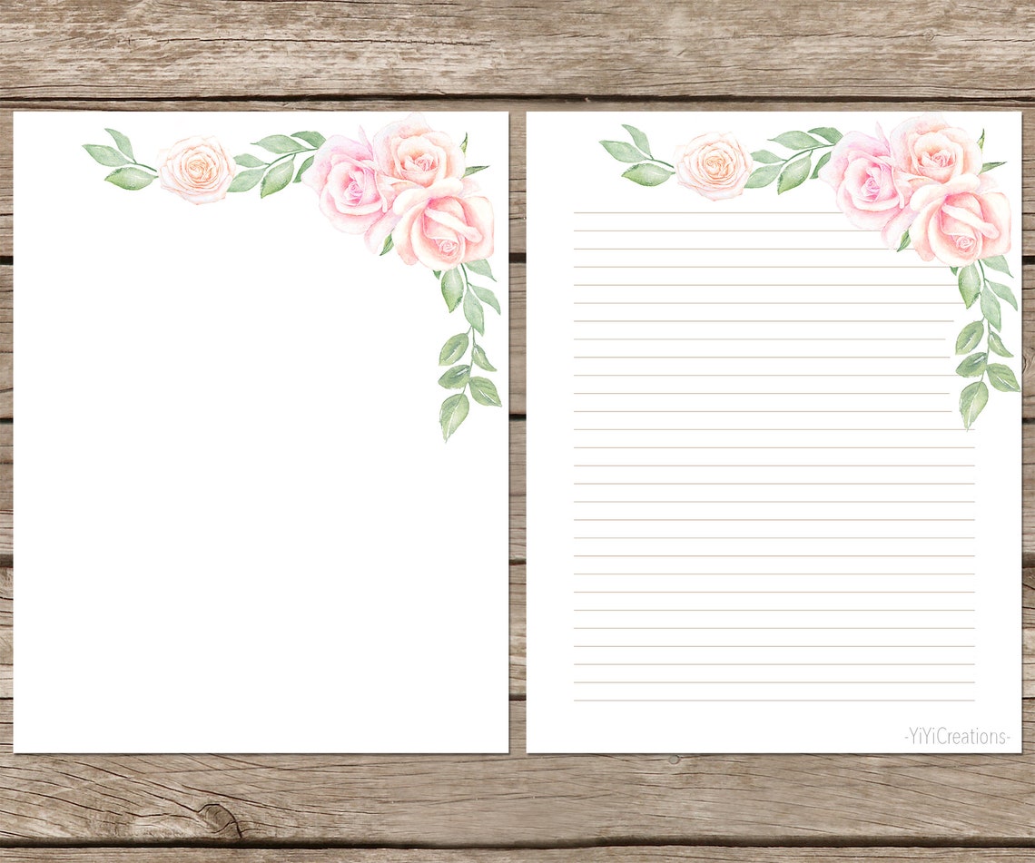Rose Set of 6 Printable Stationery Digital Letter Paper | Etsy