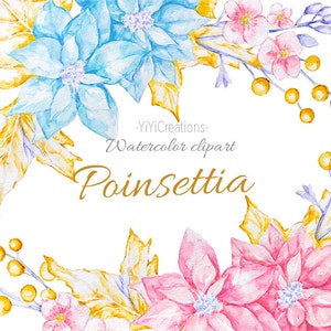 Spring Wreath-birds & Floral Clipart, Watercolor Poinsettia Clip Art ...