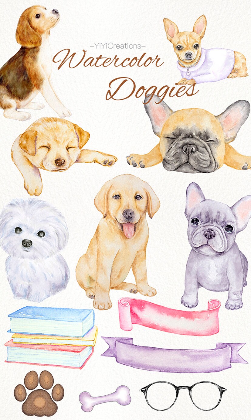 Watercolor Dog Clipart, Digital Doggies Download, Cute Puppies, Dog ...
