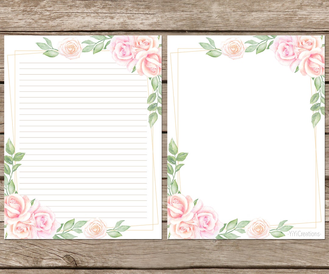 Rose Set of 6 Printable Stationery, Digital Letter Paper Download, Pink ...