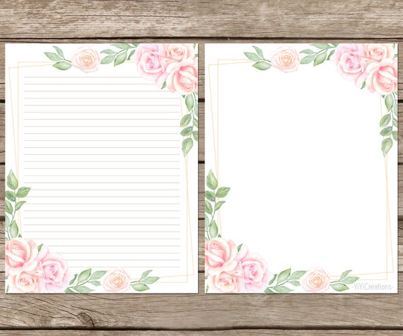 Rose Set of 6 Printable Stationery Digital Letter Paper | Etsy