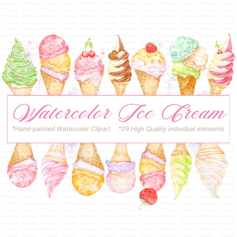 Watercolor Ice Cream Clipart Summer Treats Illustrations - Etsy