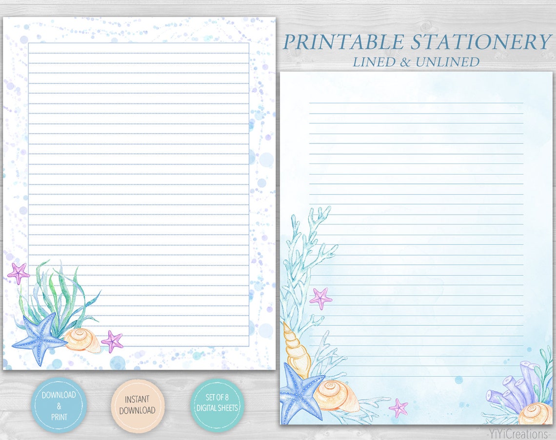 Blue Ocean Printable Writing Paper Set of 8 Cute Dolphin - Etsy