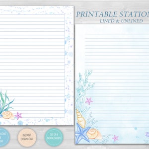 Blue Ocean Printable Writing Paper Set of 8, Cute Dolphin Stationery ...