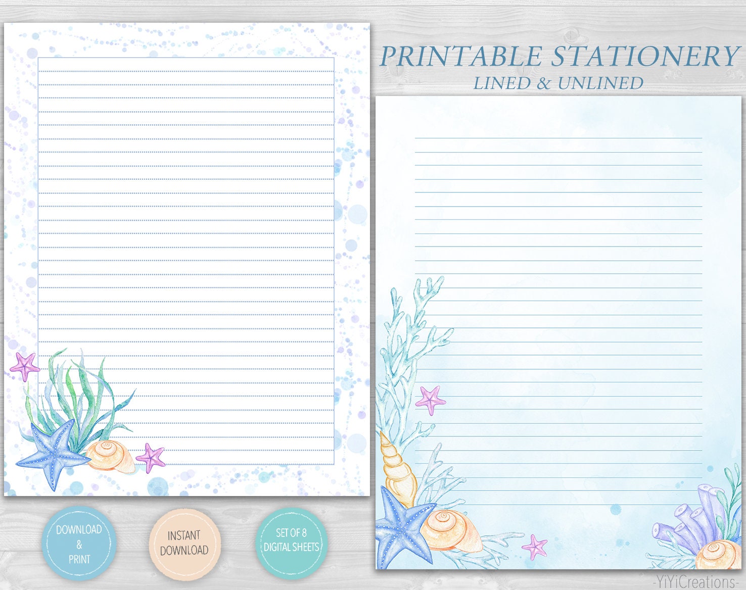 Blue Ocean Printable Writing Paper Set of 8 Cute Dolphin - Etsy
