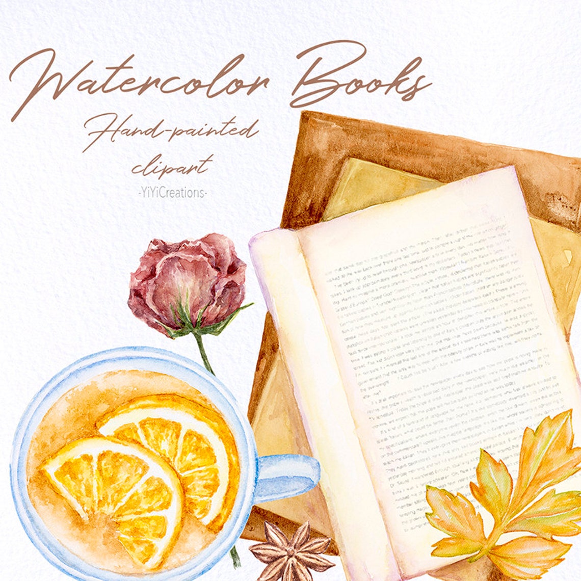 Watercolor Book Clipart Vintage Illustrations Old Style - Etsy