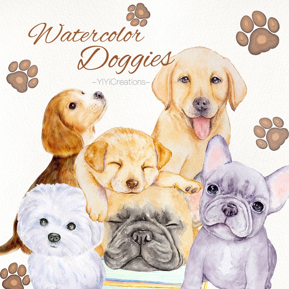 Watercolor Dog Clipart, Digital Doggies Download, Cute Puppies, Dog ...