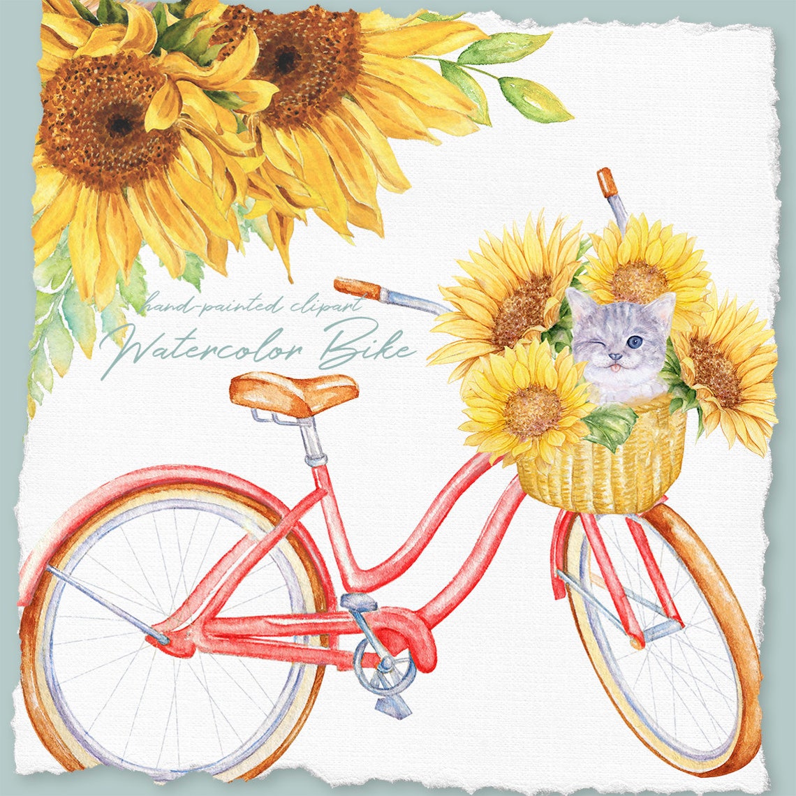 Watercolor Retro Bicycle Clipart Spring Floral Bike | Etsy